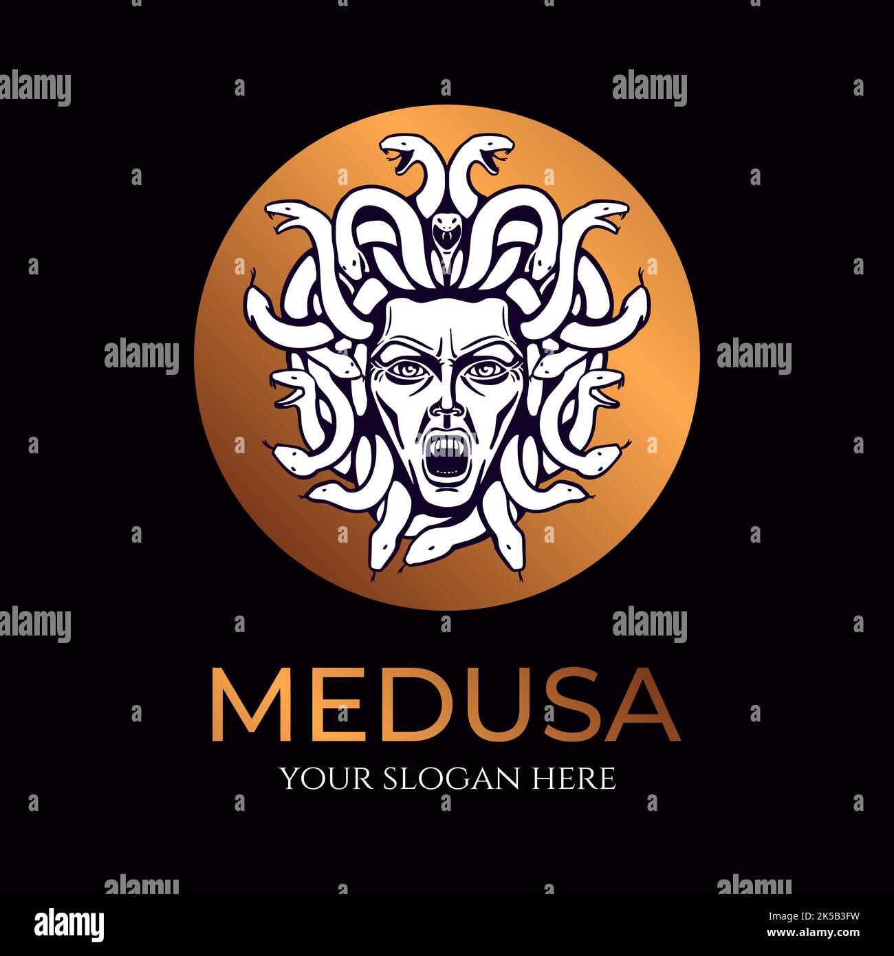 Medusa gorgon logo. Head of a woman with snakes. Protective amulet ...