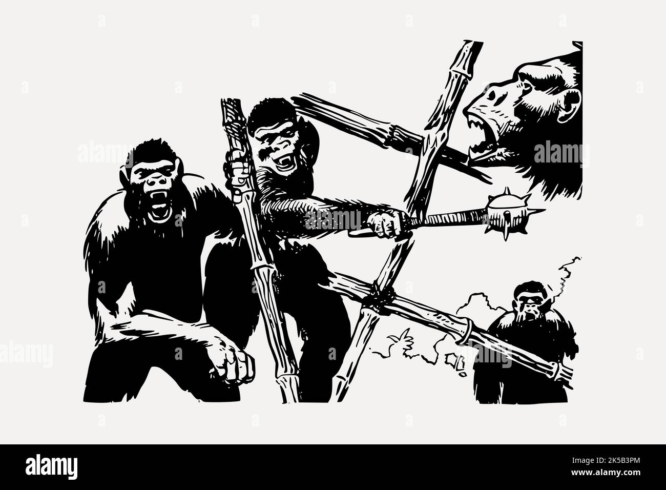 Apes at war collage element, drawing illustration vector Stock Vector ...
