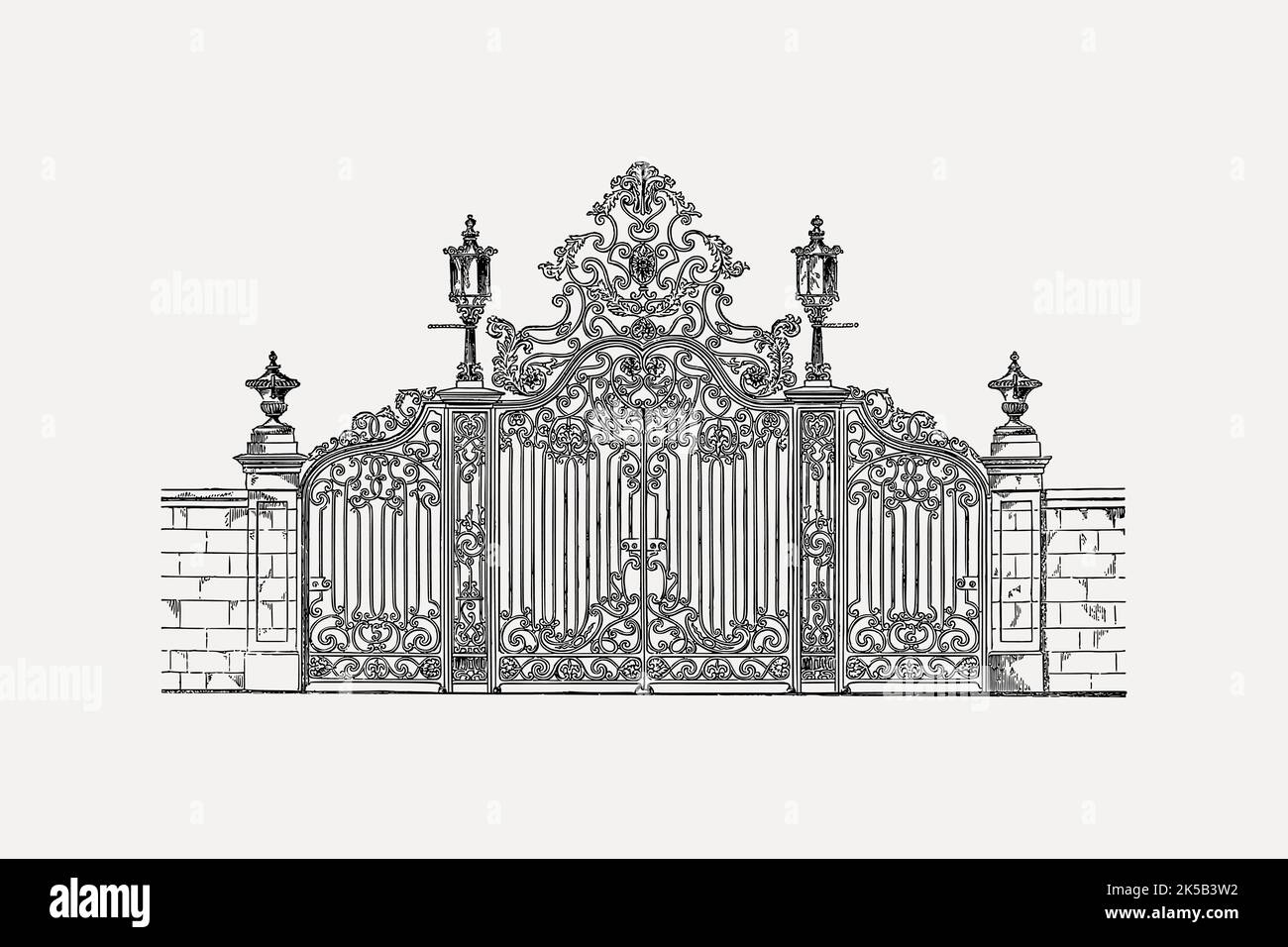 Elegant gate collage element, drawing illustration vector Stock Vector ...