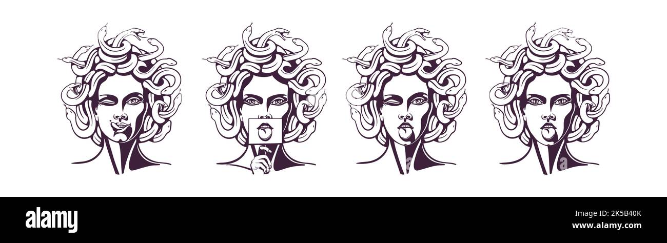 Medusa gorgon logo. Head of a woman with snakes. Protective amulet ...