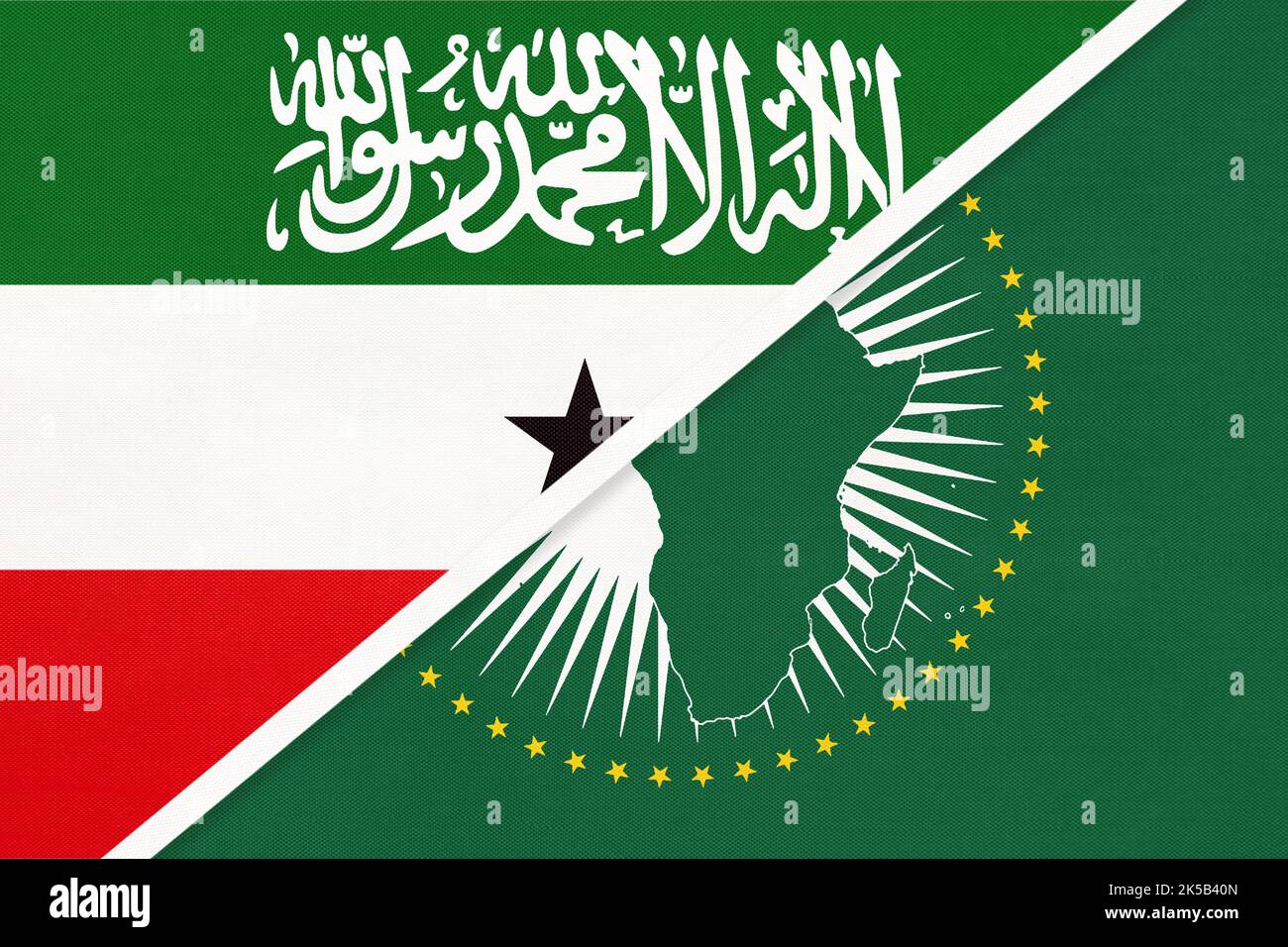 African Union and Somaliland national flag from textile. Africa ...