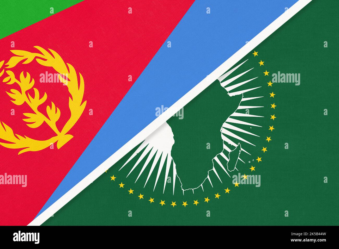 African Union and State of Eritrea national flag from textile. Africa ...