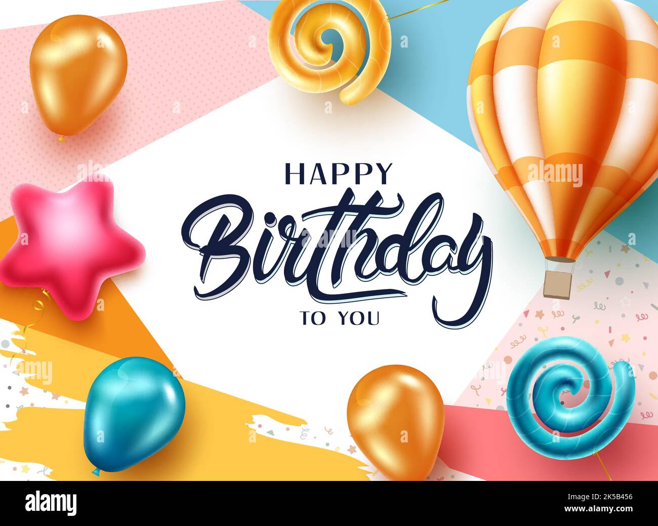 Birthday greeting vector background design. Happy birthday text with colorful balloon elements ...