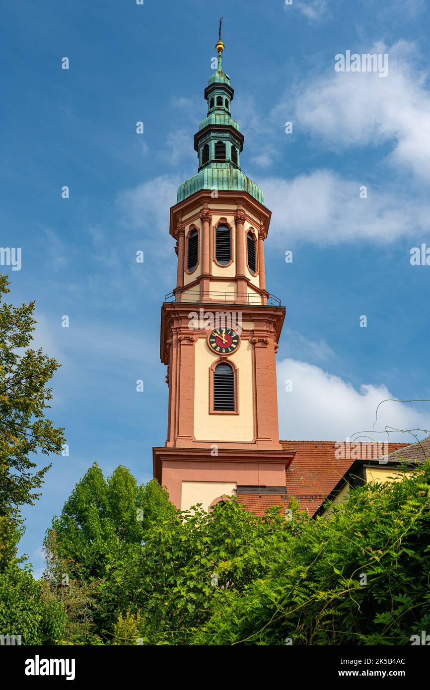 Holy Cross Church spire (1700), the main catholic chuch of Offenburg ...