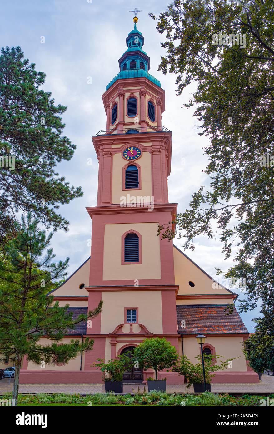 Holy Cross Church spire (1700), the main catholic chuch of Offenburg ...