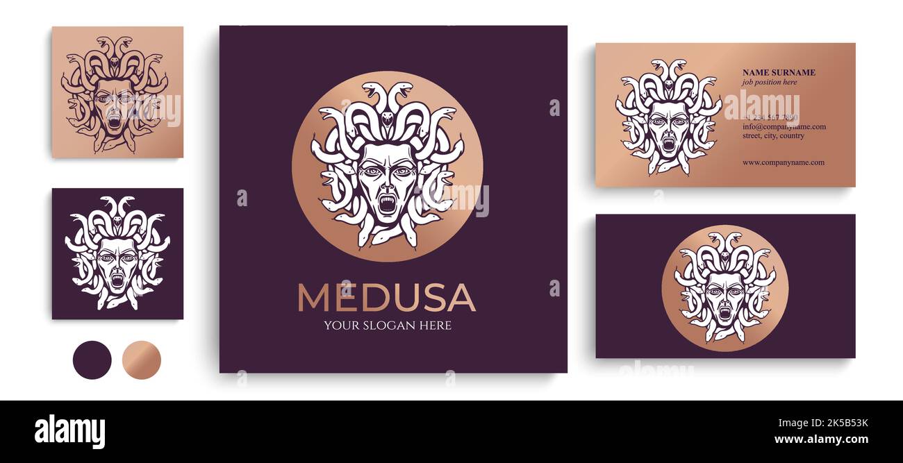 Medusa gorgon logo. Head of a woman with snakes. Protective amulet ...