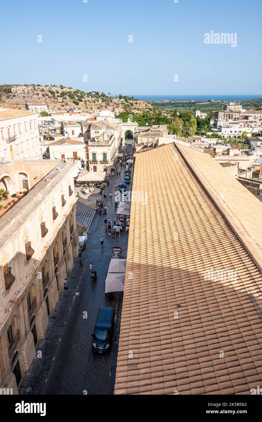 Noto, italy - 09-15-2022: Aerial view of the main street of the ...