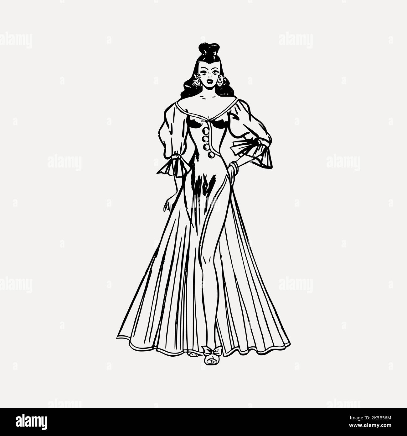 Woman in dress collage element, drawing illustration vector Stock ...