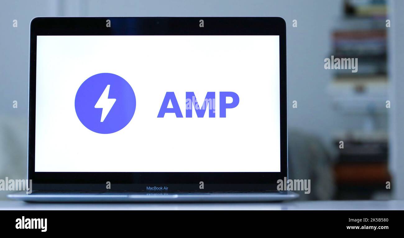 The logo of Google AMP a technology that helps web pages load faster ...
