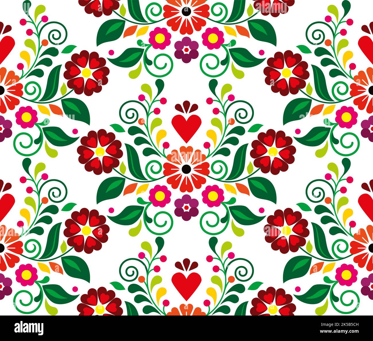 Mexican retro decorative floral embroidery style vector samless pattern ...