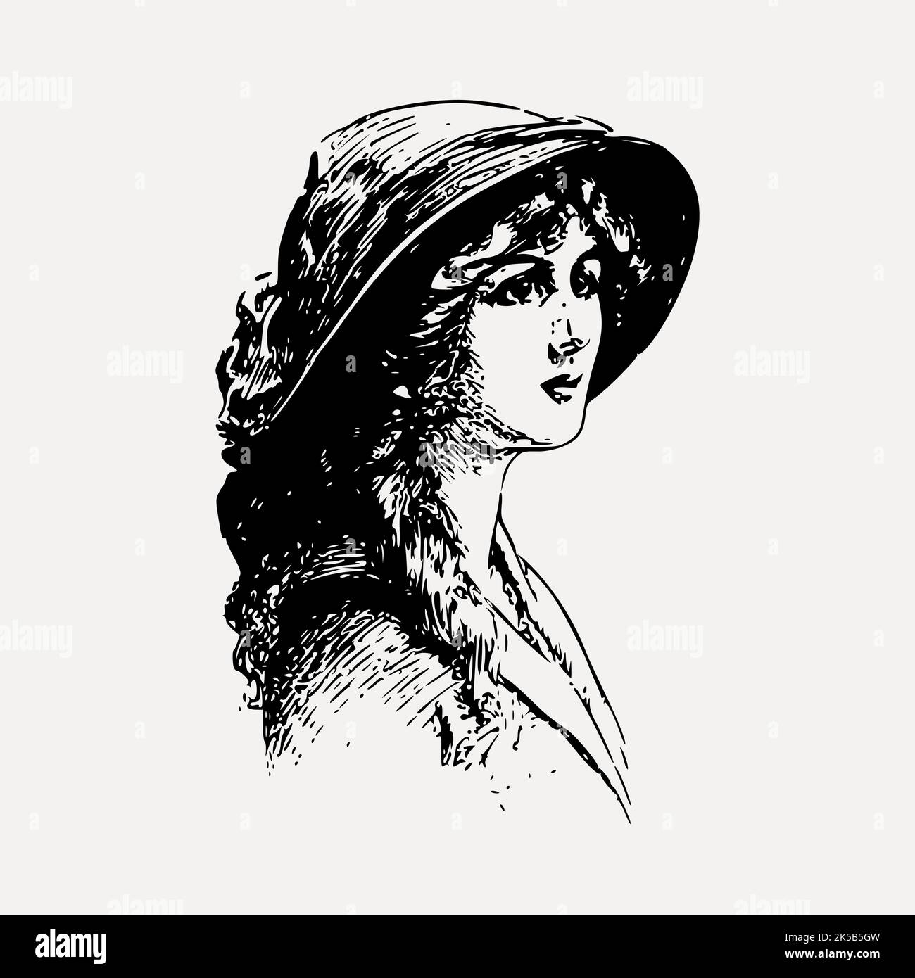 Woman in hat collage element, drawing illustration vector Stock Vector ...