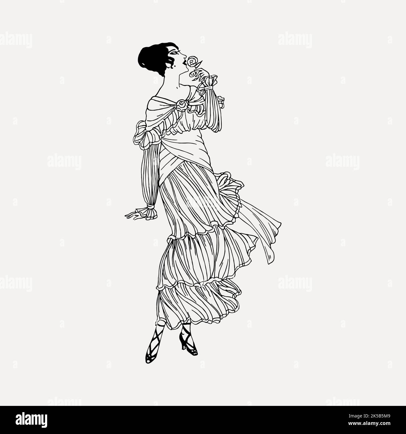 Lady & rose collage element, drawing illustration vector Stock Vector ...