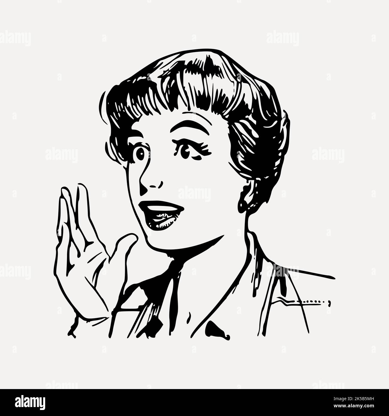 Surprised girl collage element, drawing illustration vector Stock ...