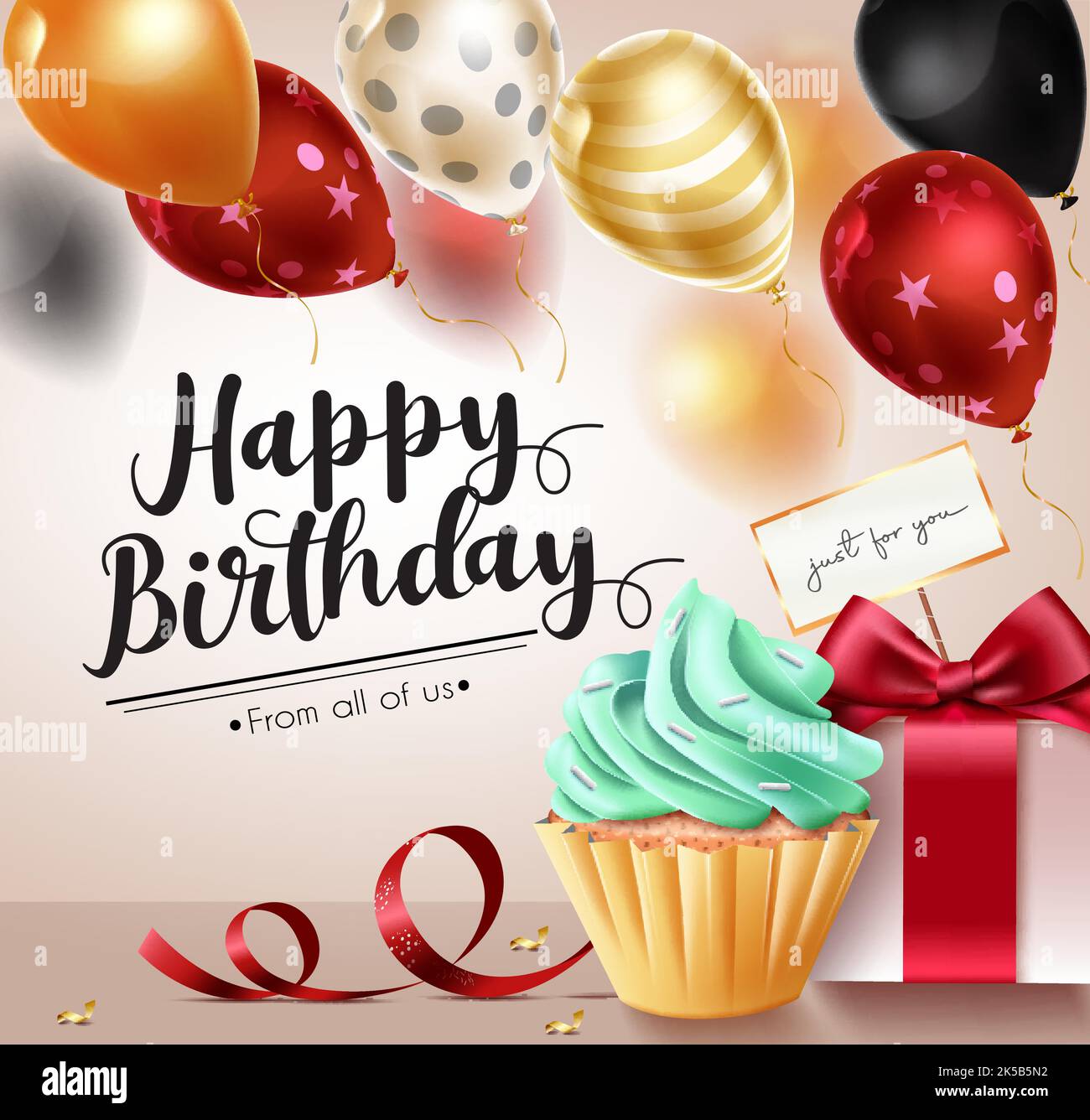 Birthday surprise vector design. Happy birthday text with celebration ...