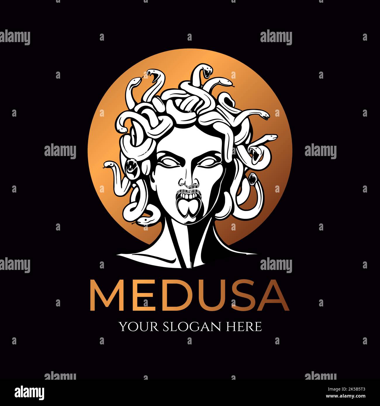 Medusa gorgon logo. Head of a woman with snakes. Protective amulet ...