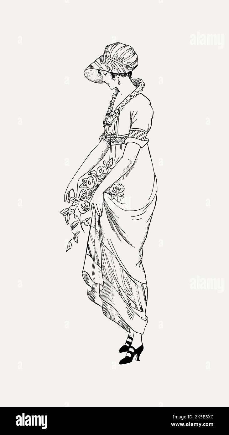 Lady & flower collage element, drawing illustration vector Stock Vector ...