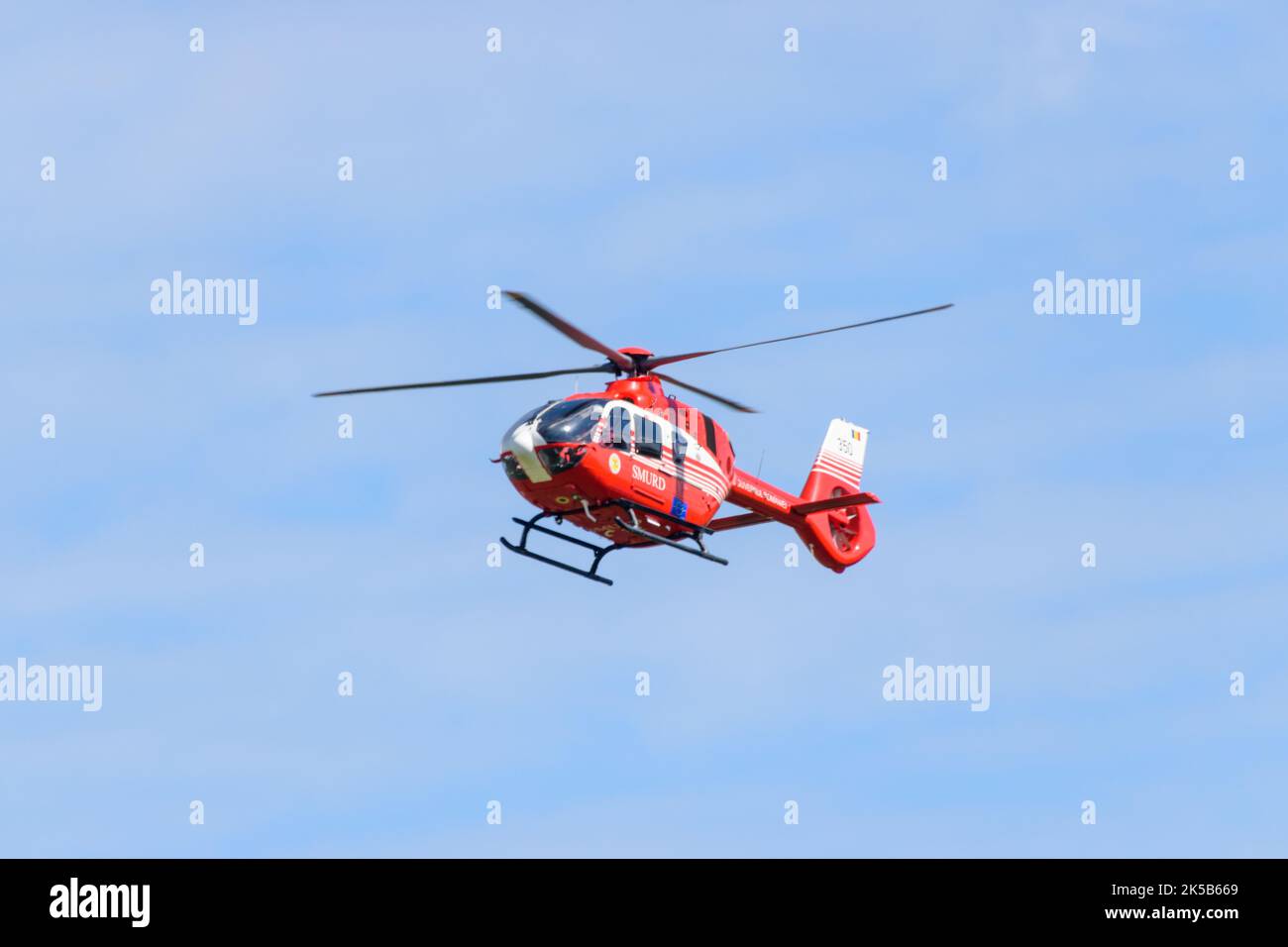 The red Romanian emergency services helicopter at Iasi rally event in ...