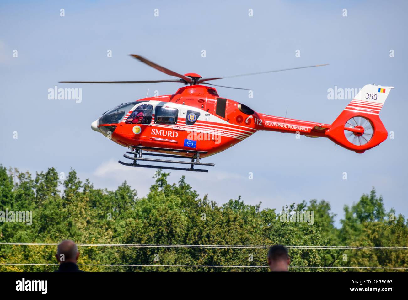 The red Romanian emergency services helicopter at Iasi rally event in ...