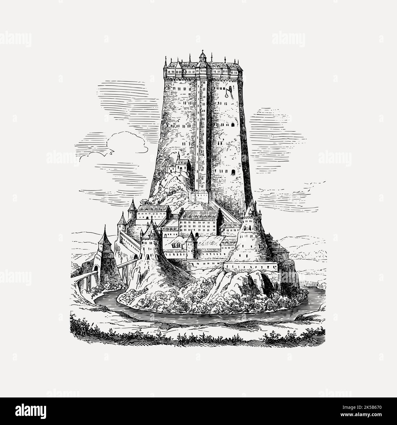 Tower castle collage element, drawing illustration vector Stock Vector ...