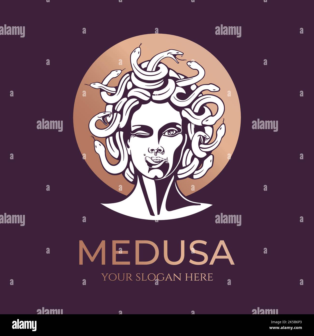 Medusa gorgon logo. Head of a woman with snakes. Protective amulet ...