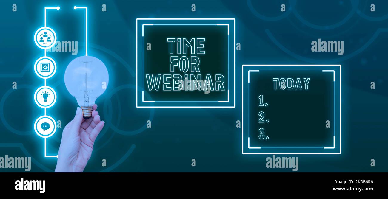 Hand writing sign Time For Webinar. Business concept elearning, web ...