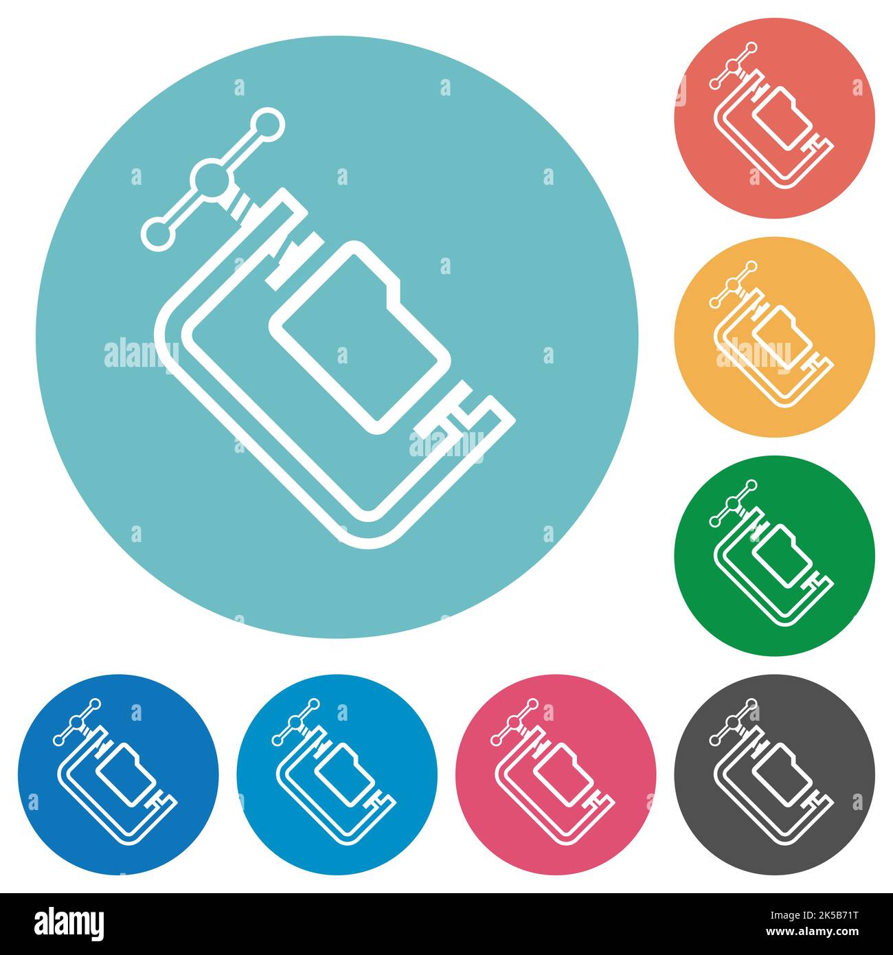 Folder compression outline flat white icons on round color backgrounds ...