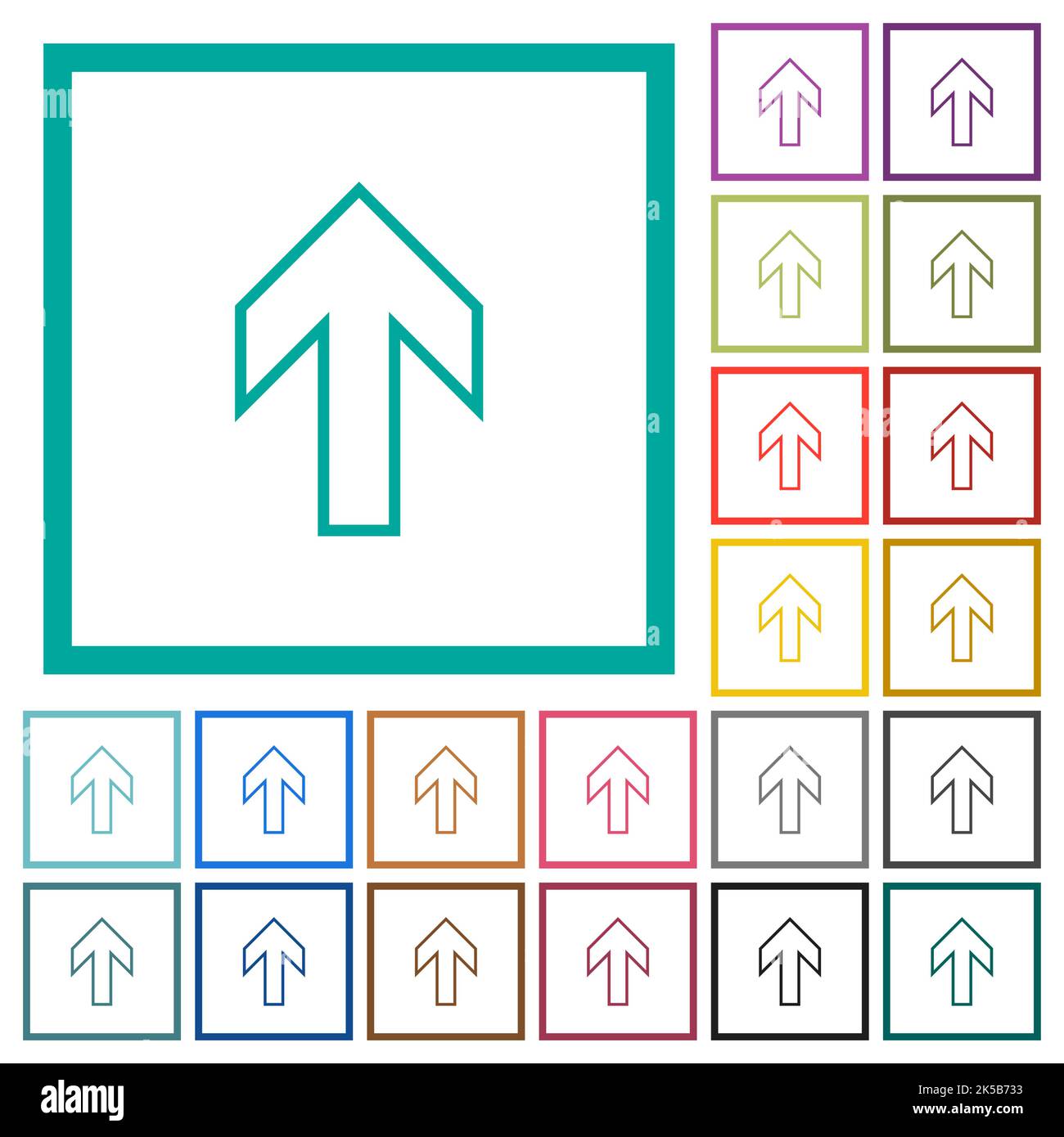 Up arrow outline flat color icons with quadrant frames on white ...