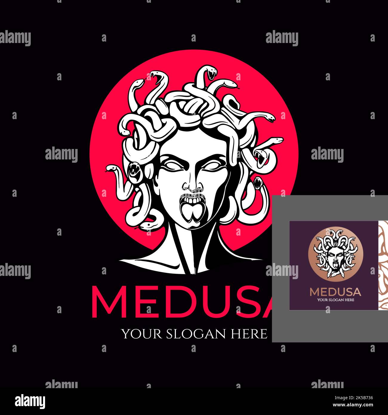 Medusa gorgon logo. Head of a woman with snakes. Protective amulet ...