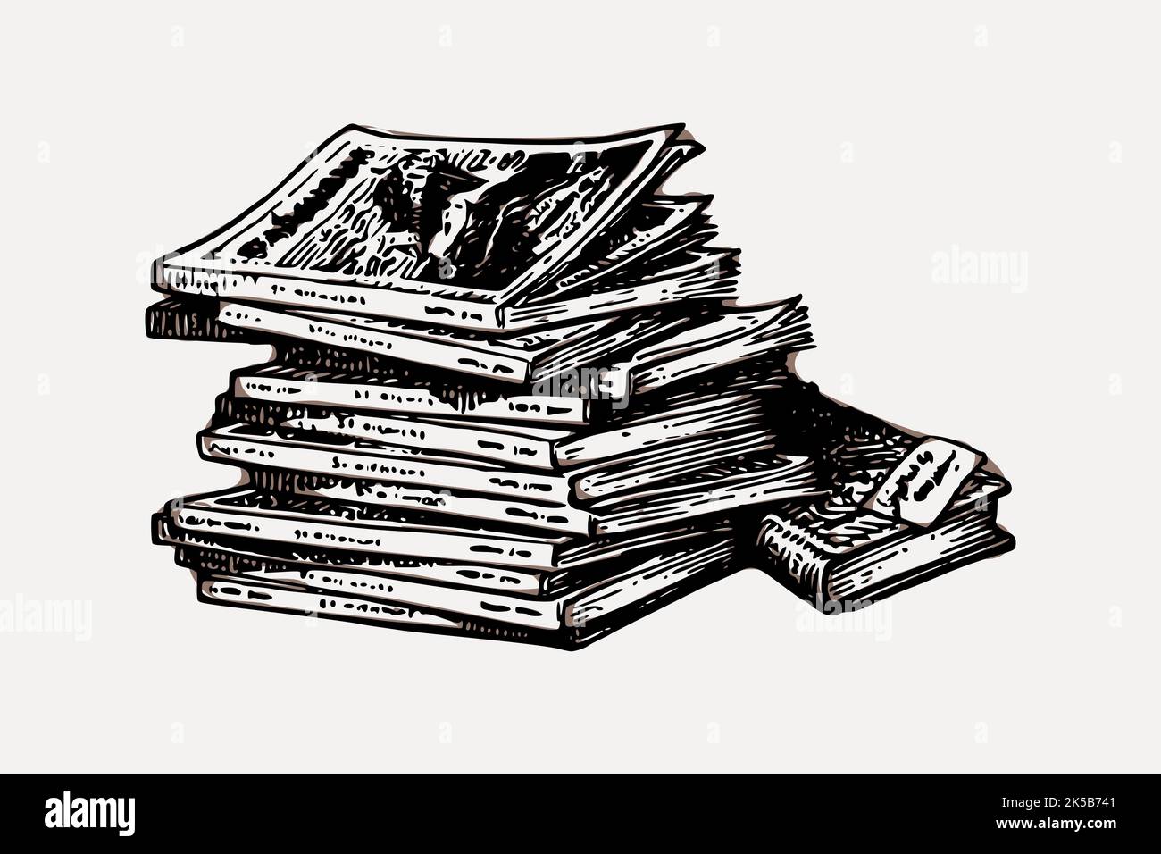 Book stack collage element, drawing illustration vector Stock Vector ...