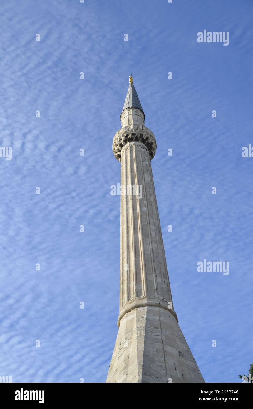 Hagia Sophia Mosque Minaret and blue sky. Istanbul Turkey Stock Photo ...