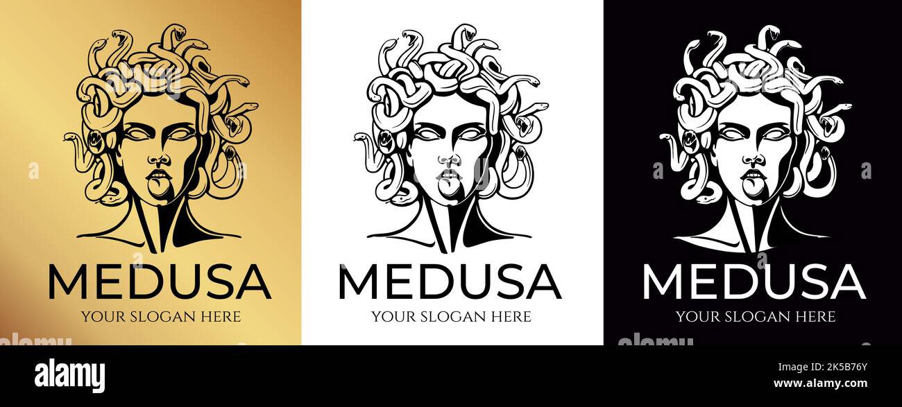 Medusa gorgon logo. Head of a woman with snakes. Protective amulet ...