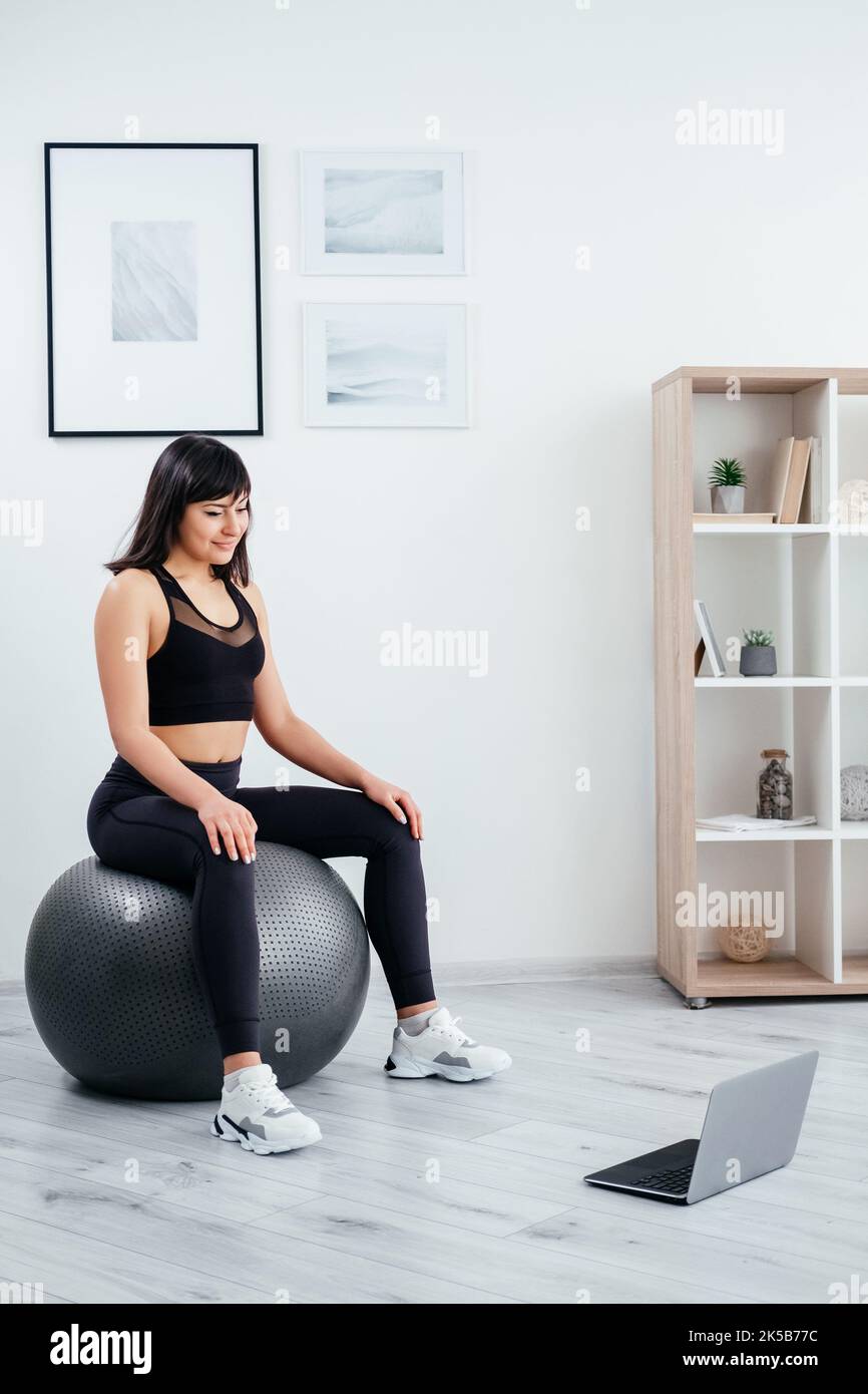 Balance workout. Sportive woman. Home training. Slim body. Healthy ...