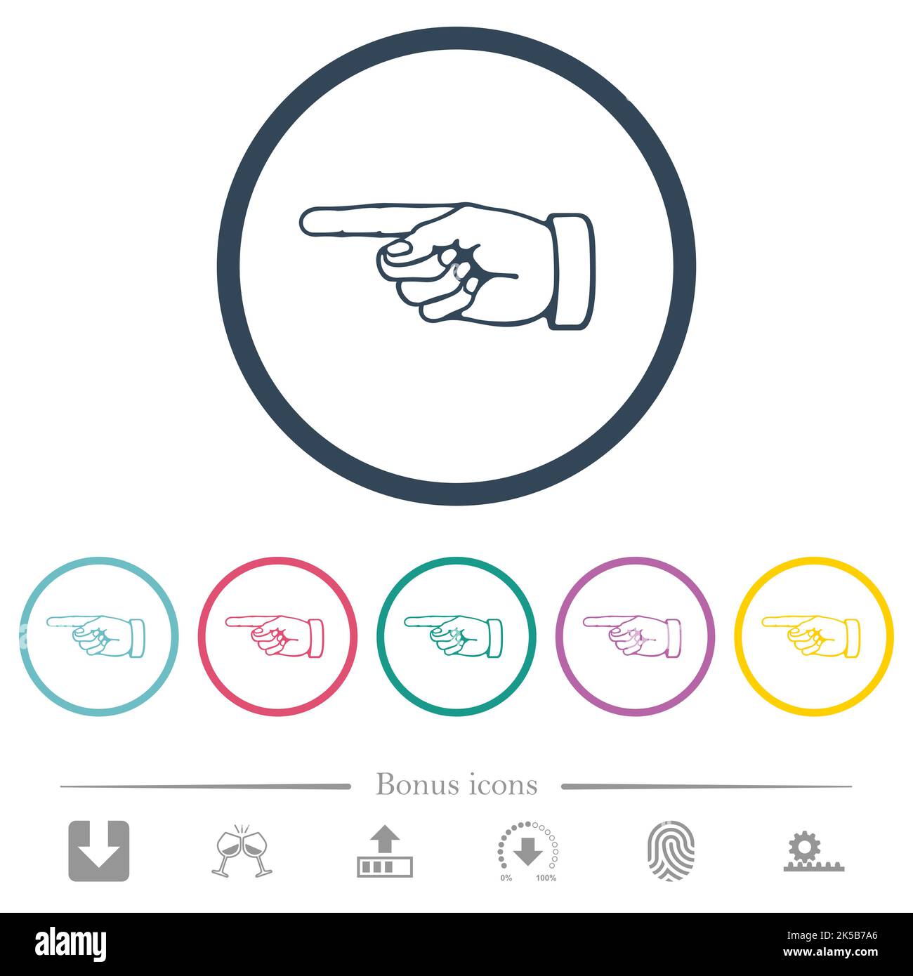 Left pointing hand outline drawing flat color icons in round outlines ...