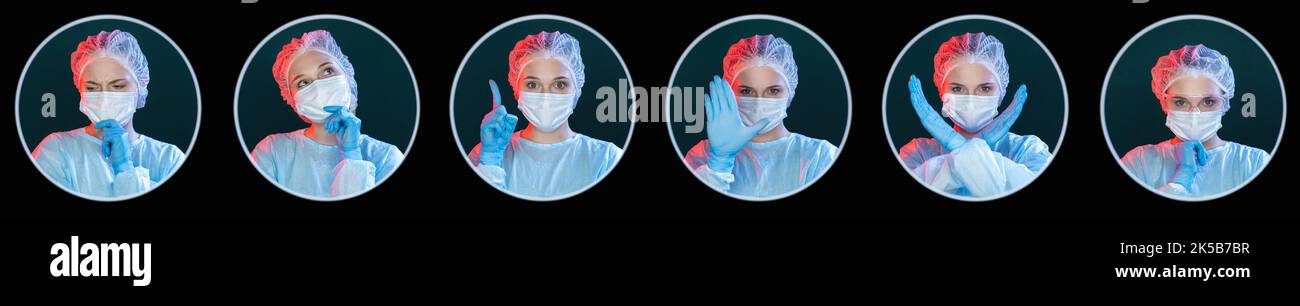 Doctor portrait collage. Pandemic restriction. Medical prohibition ...