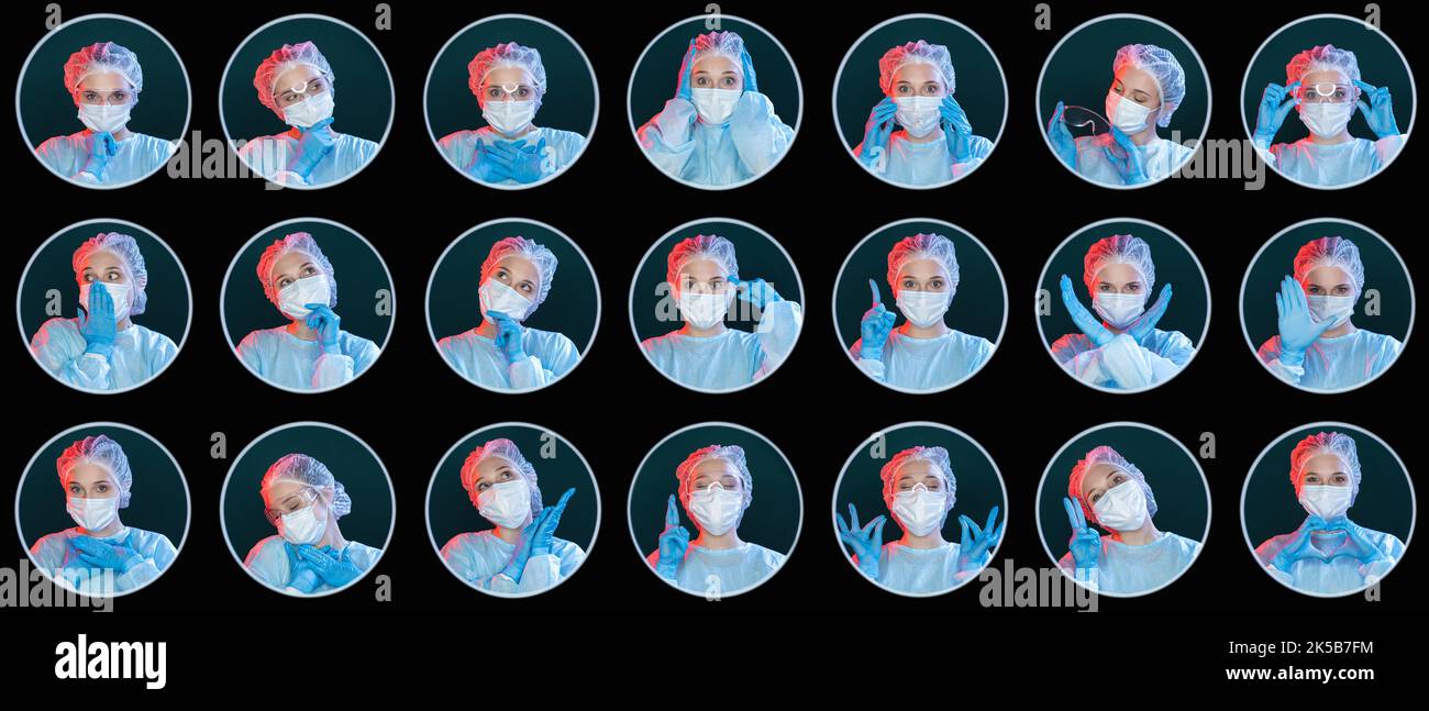 Doctor portrait collage. Medic lifestyle. Pandemic healthcare. Pensive ...