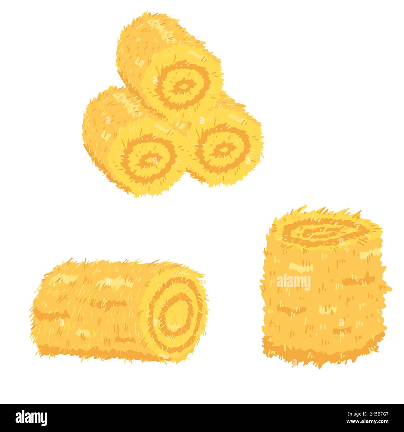 Agricultural Haycock In Cartoon Flat Style Rural Hay Rolled Stack Dried Farm Haystack Vector