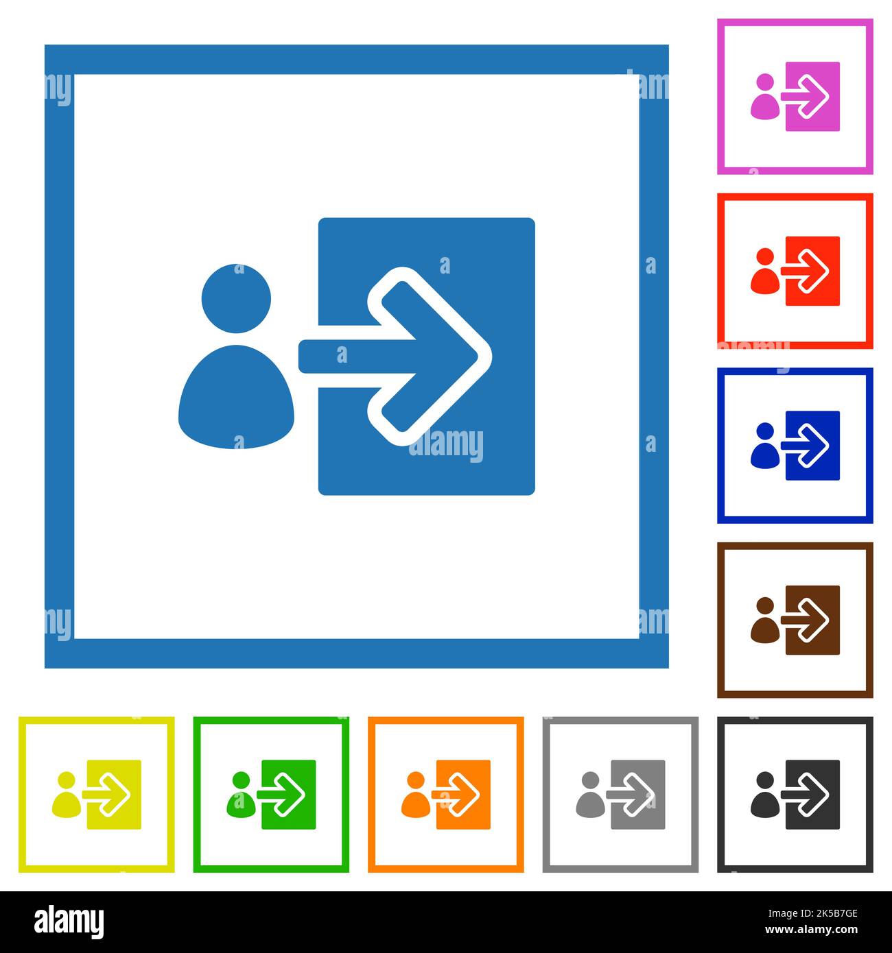 User login solid flat color icons in square frames on white background ...
