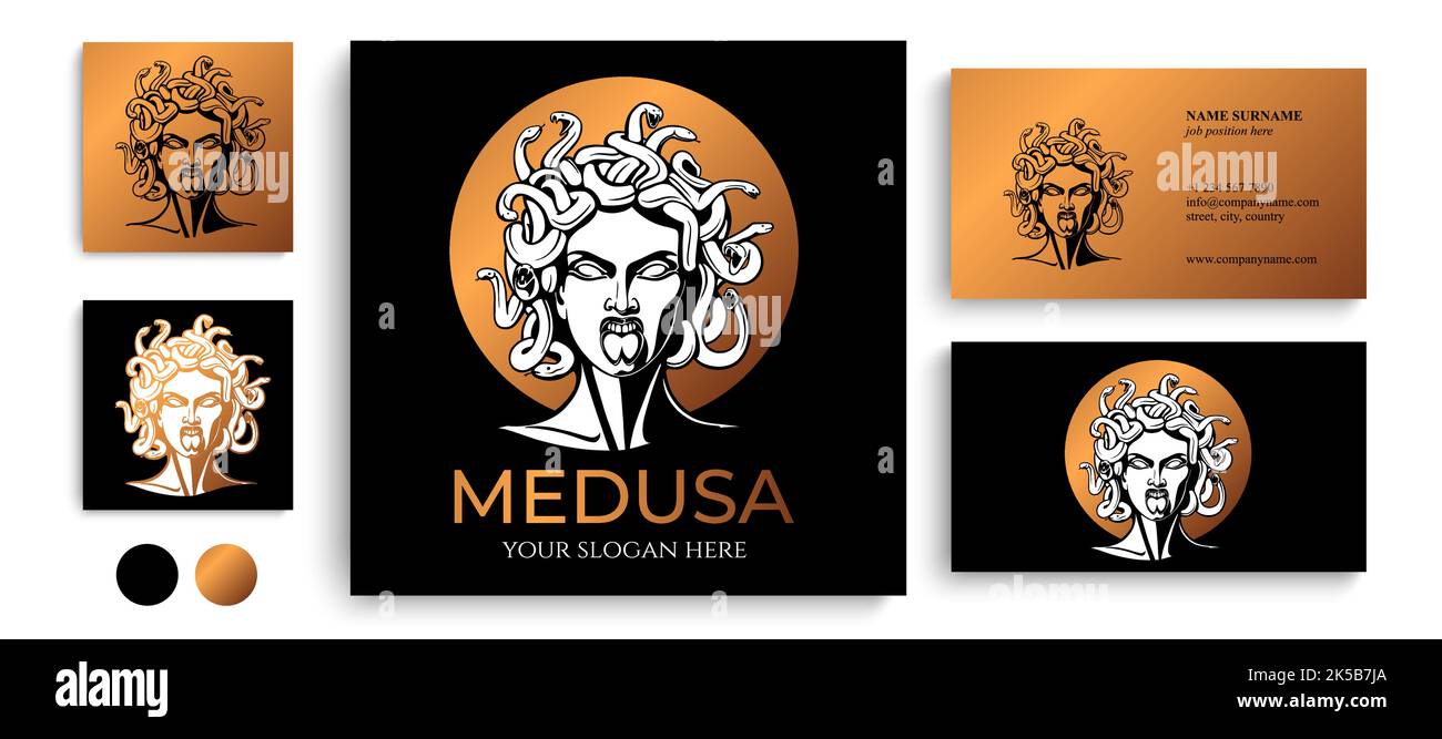 Medusa gorgon logo. Head of a woman with snakes. Protective amulet ...