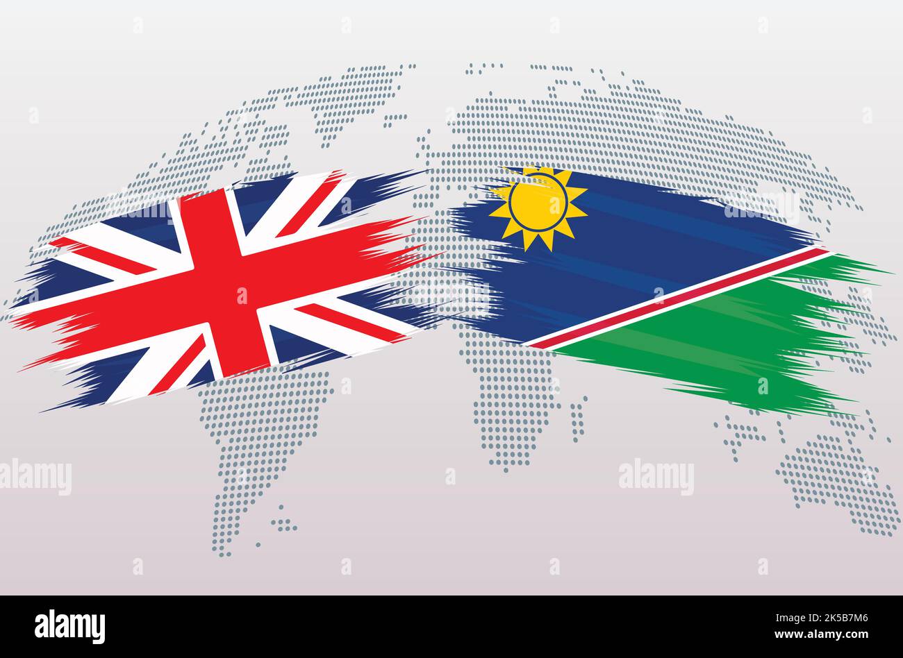 UK Great Britain and Namibia flags. The United Kingdom and Namibia flags, isolated on grey world ...