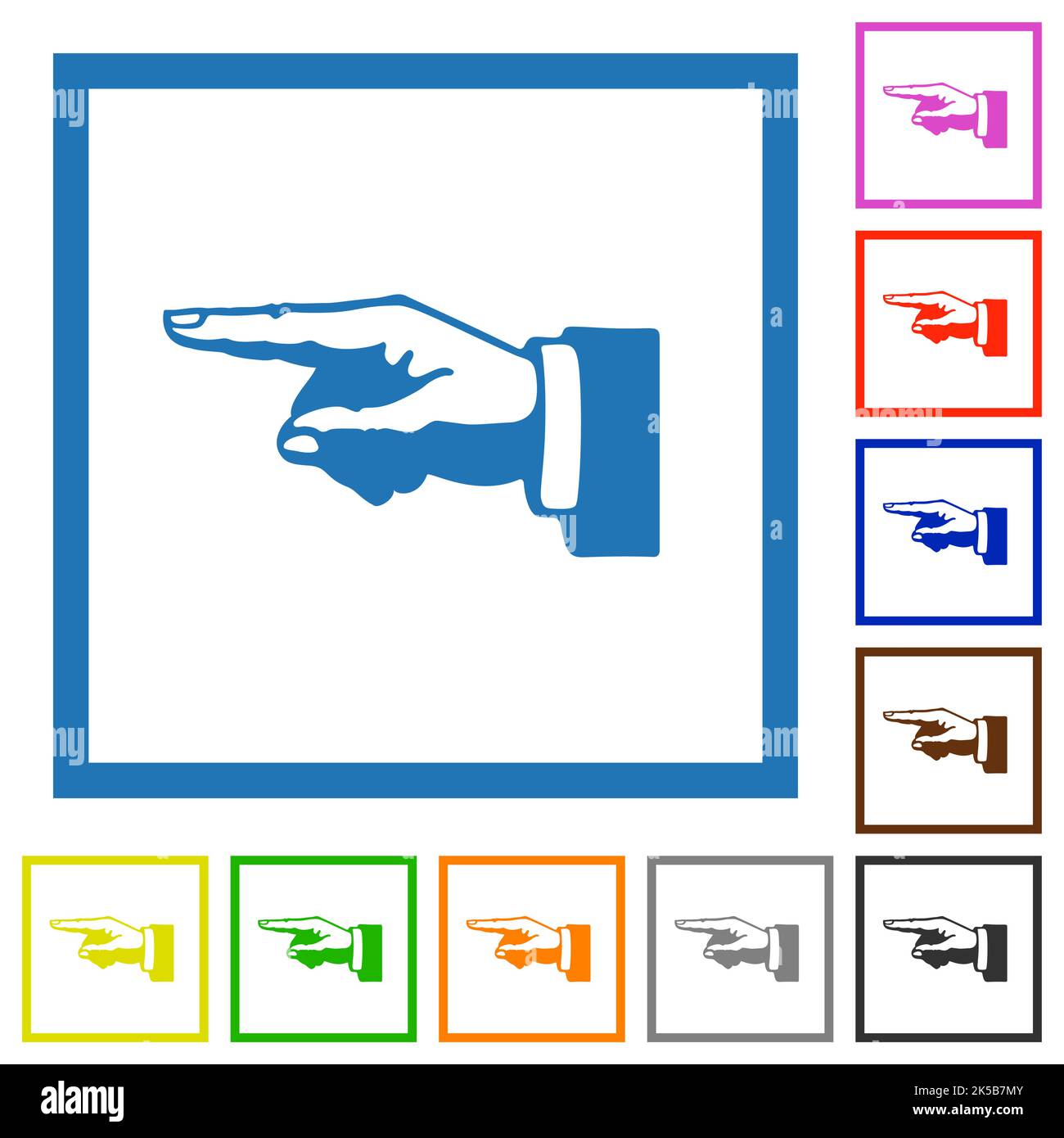 Left pointing hand alternate drawing flat color icons in square frames ...