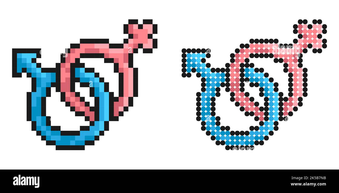 Pixel icon. Male and female gender symbols connected together. Strong ...