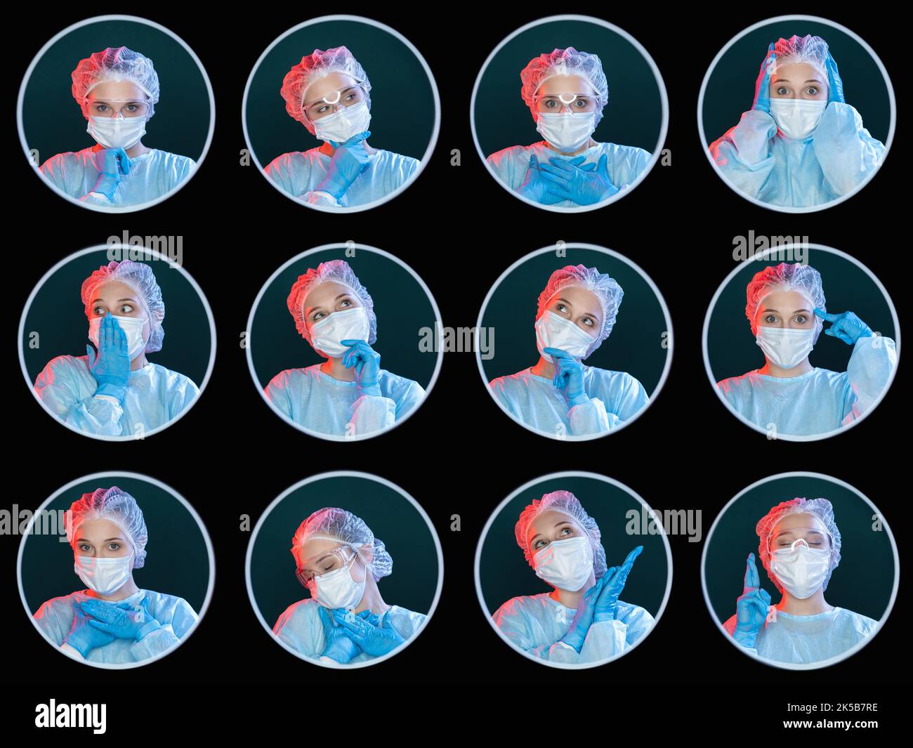 Medical collage. Doctor portrait. Healthcare worker. Pensive inspired ...