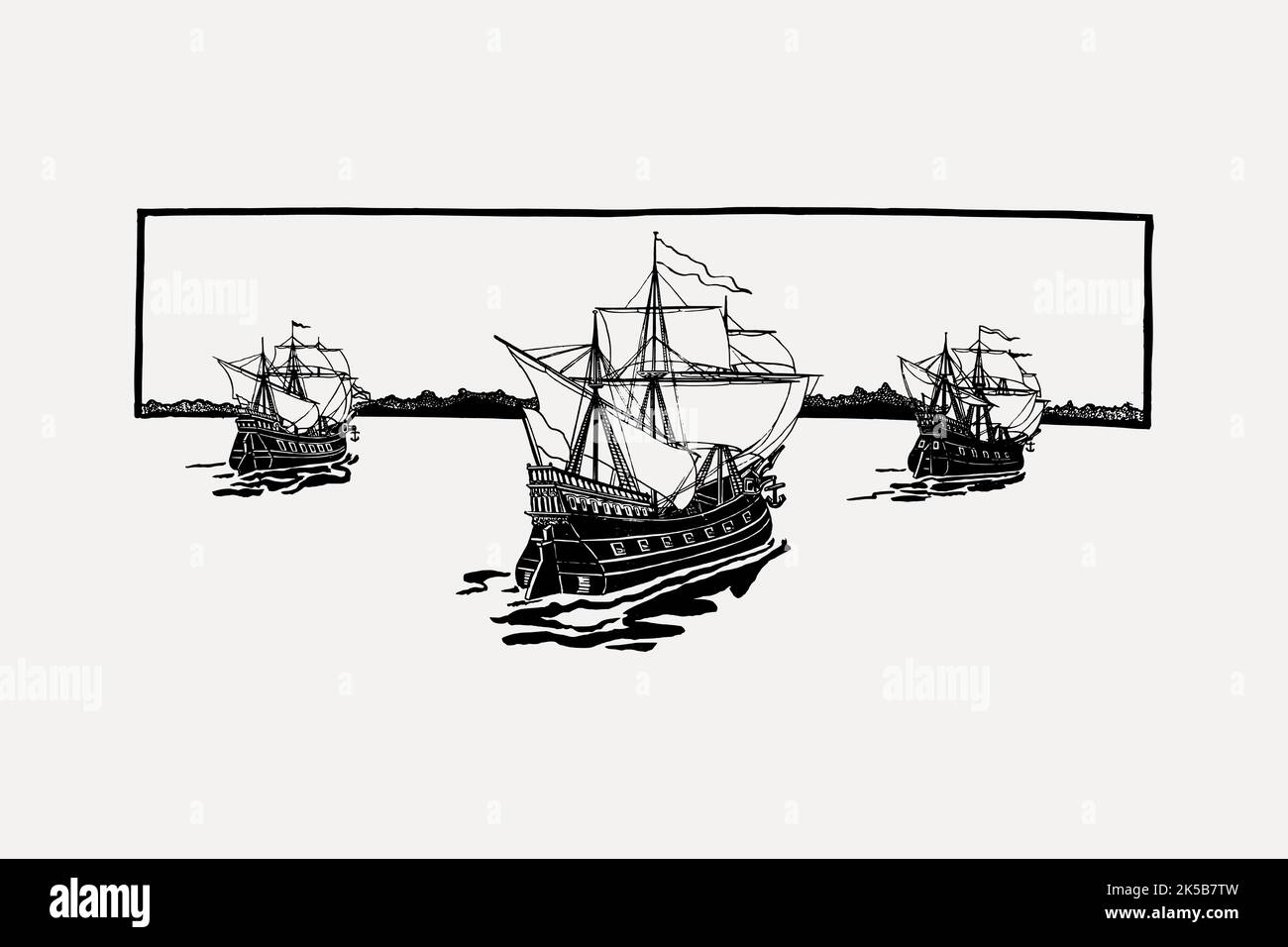 Jamestown ships collage element, drawing illustration vector Stock ...