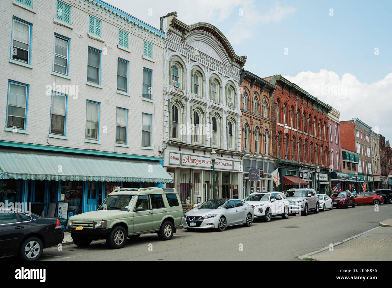 Street scene with beautiful architecture, Owego, New York Stock Photo ...