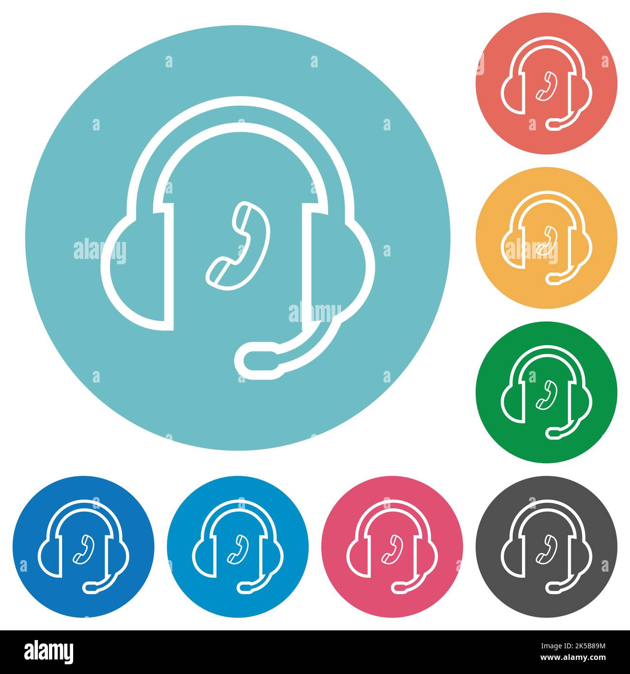 Call customer service outline flat white icons on round color ...