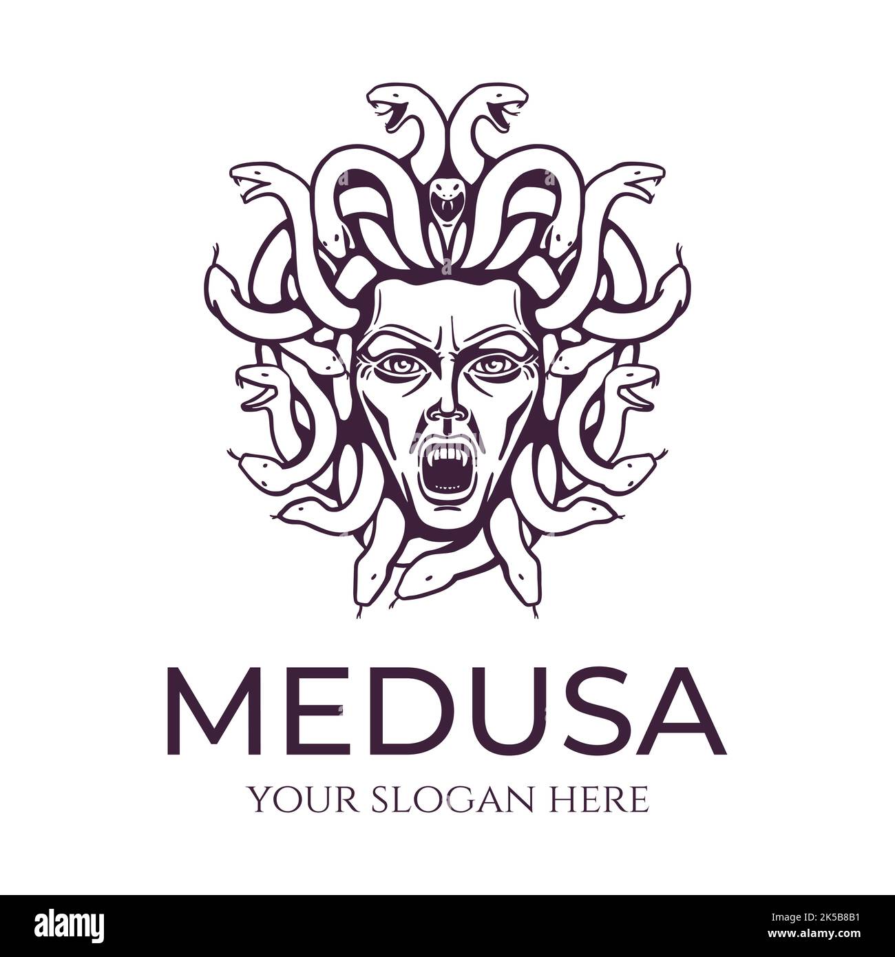 Medusa gorgon logo. Head of a woman with snakes. Protective amulet ...