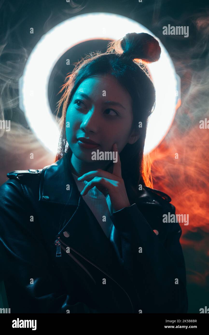 cyberpunk people future mystery neon light girl Stock Photo - Alamy