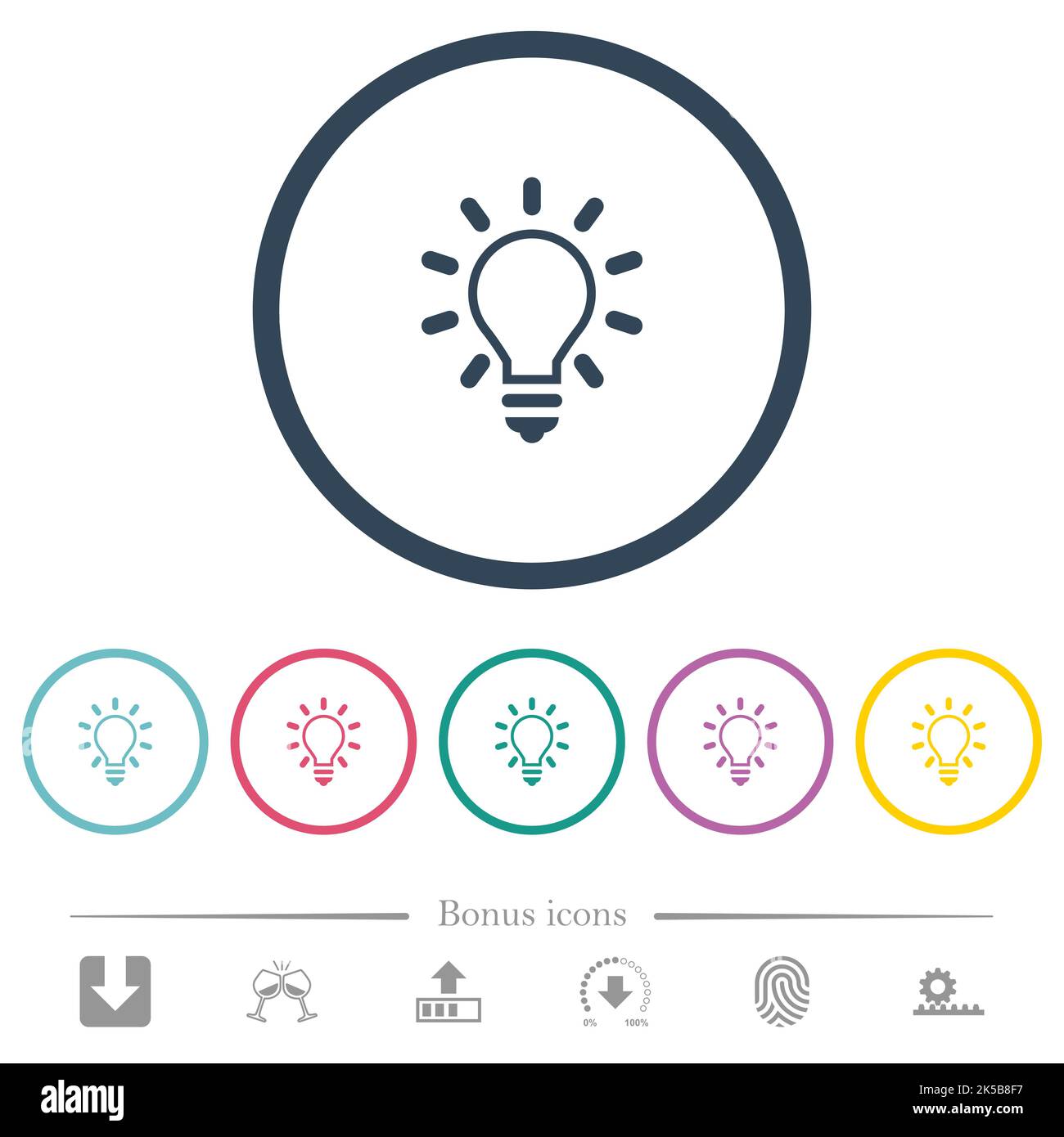 Lighting bulb outline flat color icons in round outlines. 6 bonus icons included Stock Vector ...
