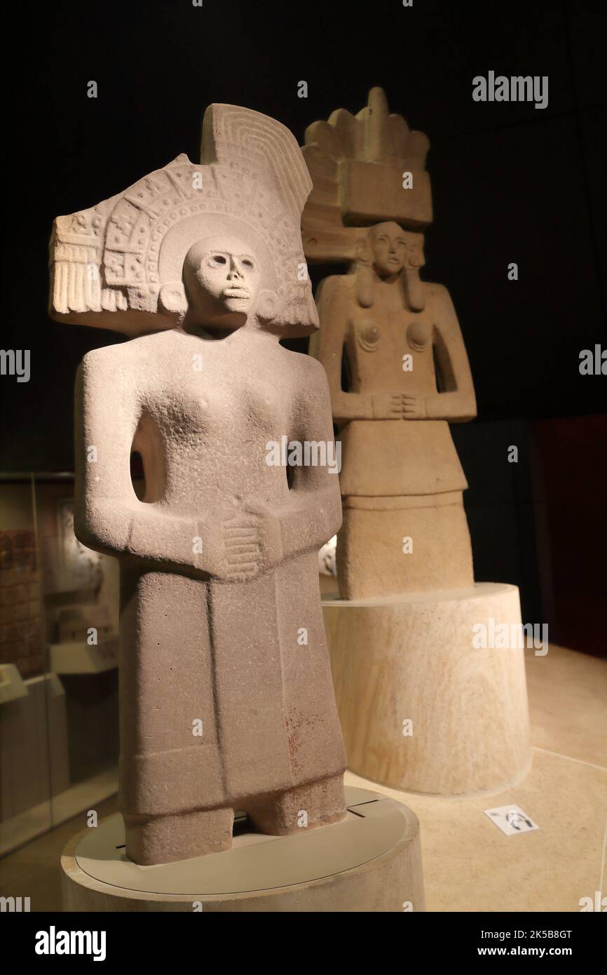Stone sculptures of female deities, Huaxtec, from pre-Columbian ...