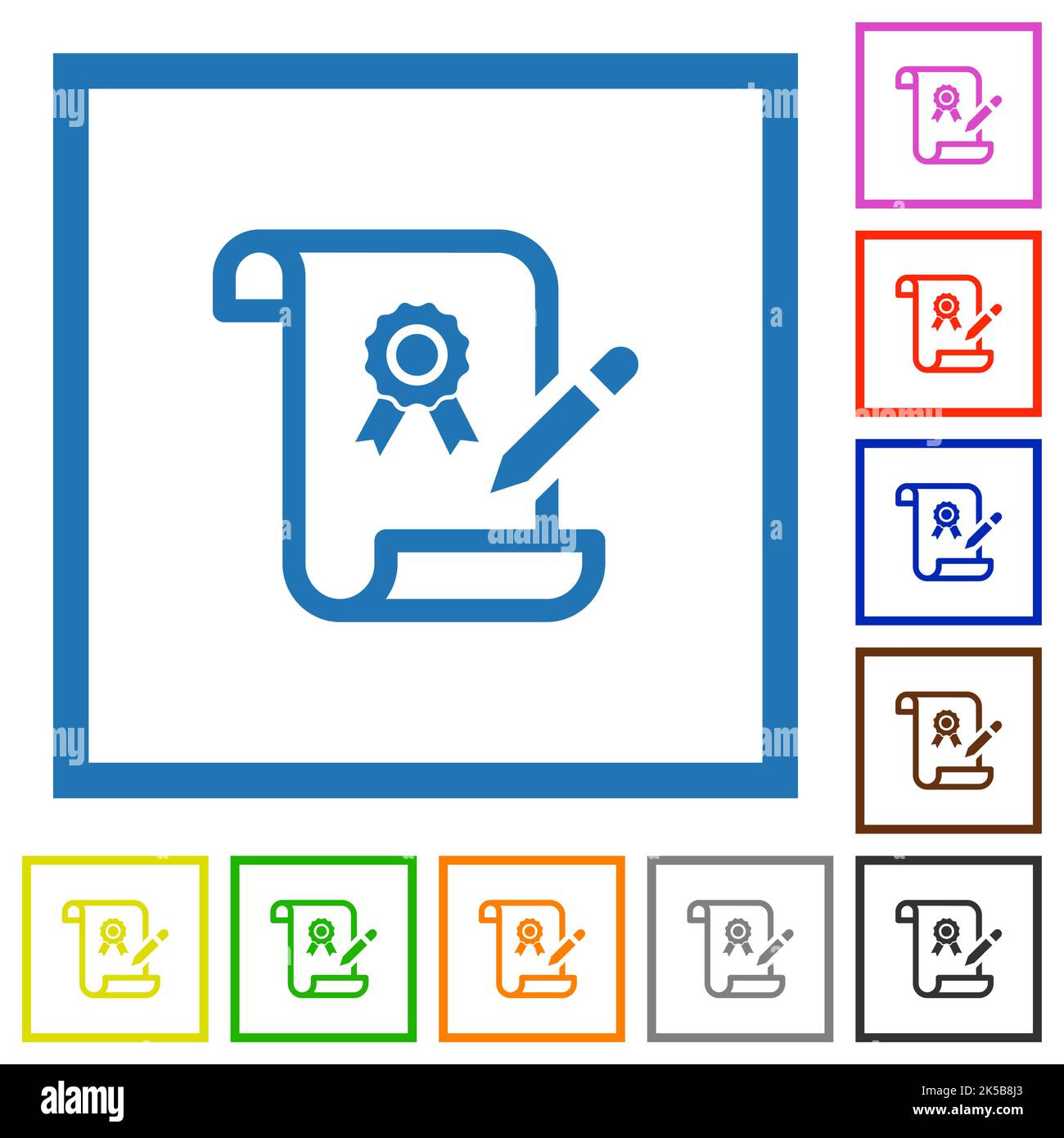 Signing certificate flat color icons in square frames on white ...